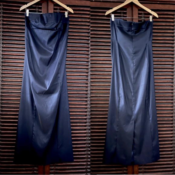 Mimi Maternity | Dresses | L Maternity Navy Blue Satin Strapless Gown ...